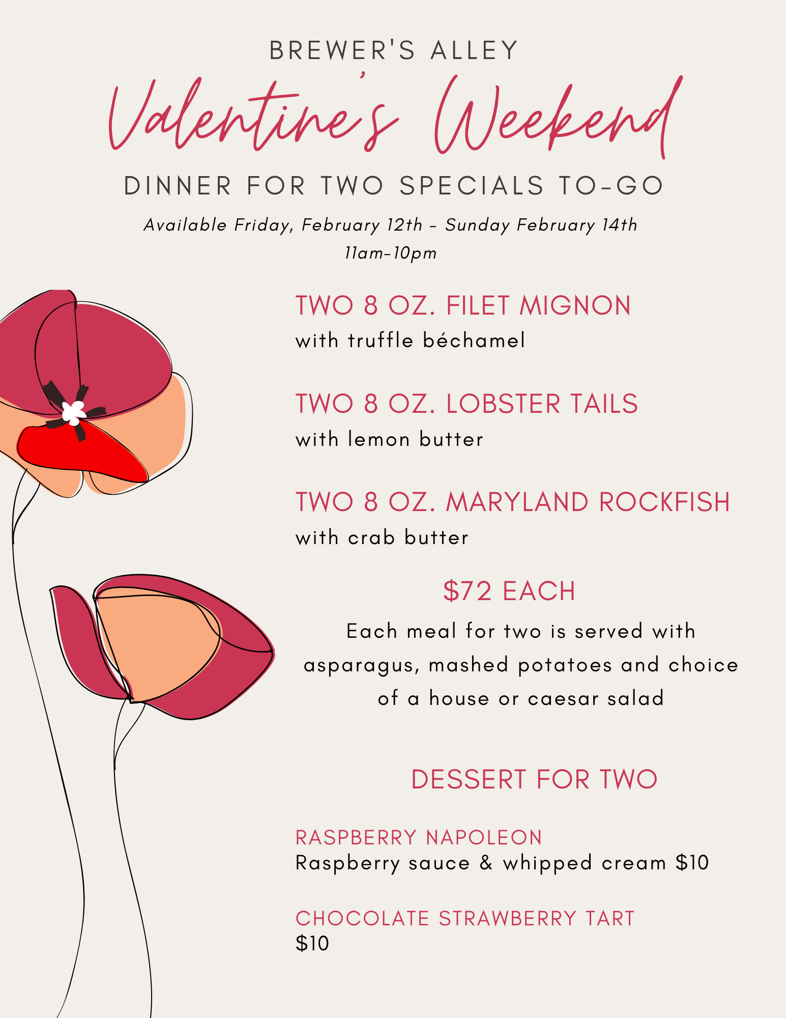 Valentine's Weekend To-Go Dinner For Two - Brewer's Alley